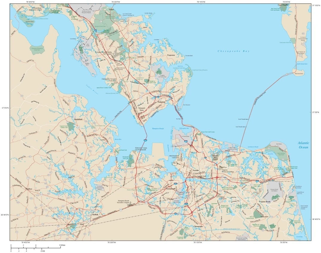 Military Map of Hampton Roads and Norfolk regions