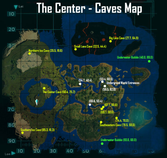 Изображение The Center Caves Loc Map Ark Survival Evolved вики