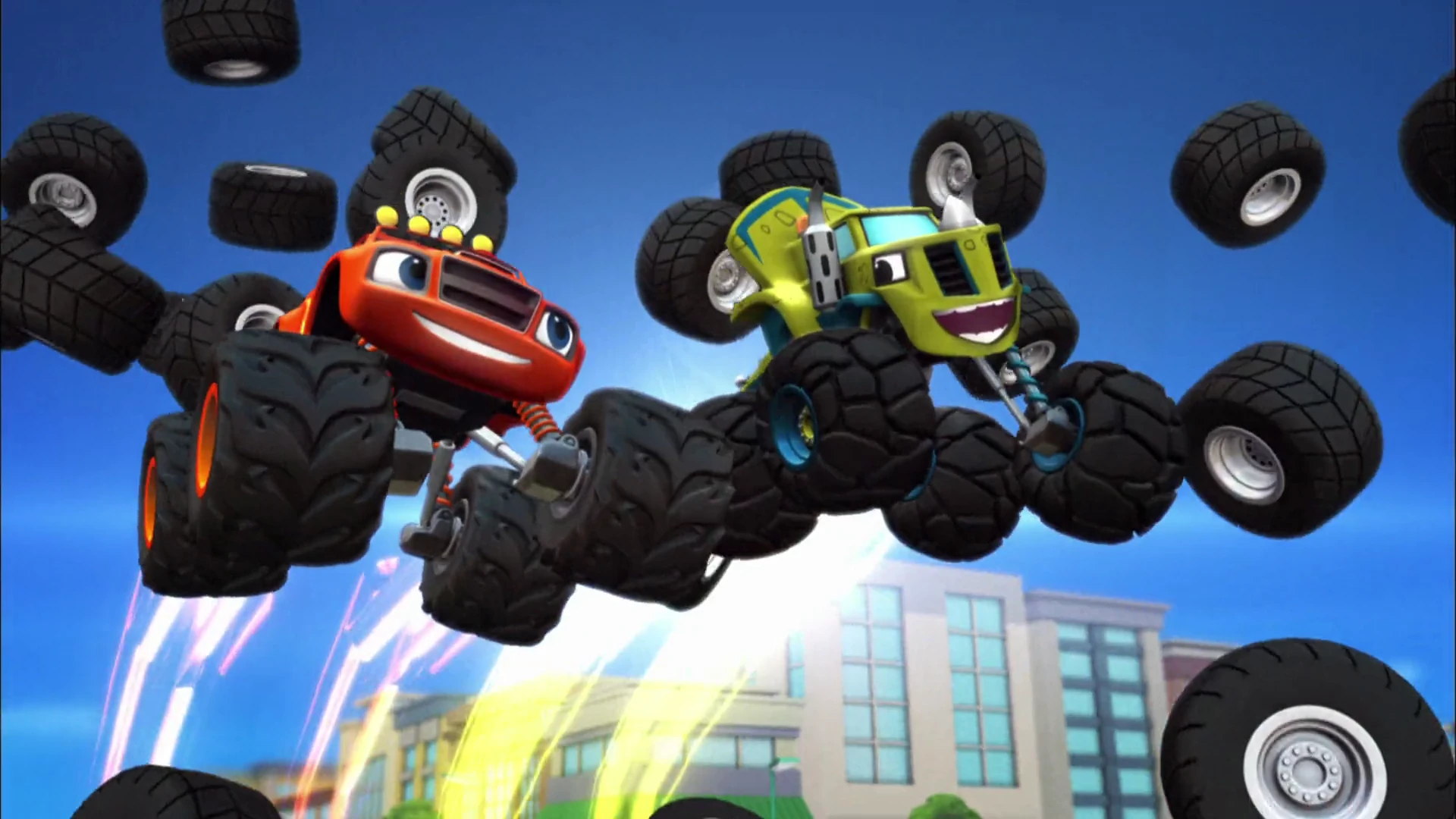 Image - S1 Theme Blaze and Zeg bashing through tires.png | Blaze and ...