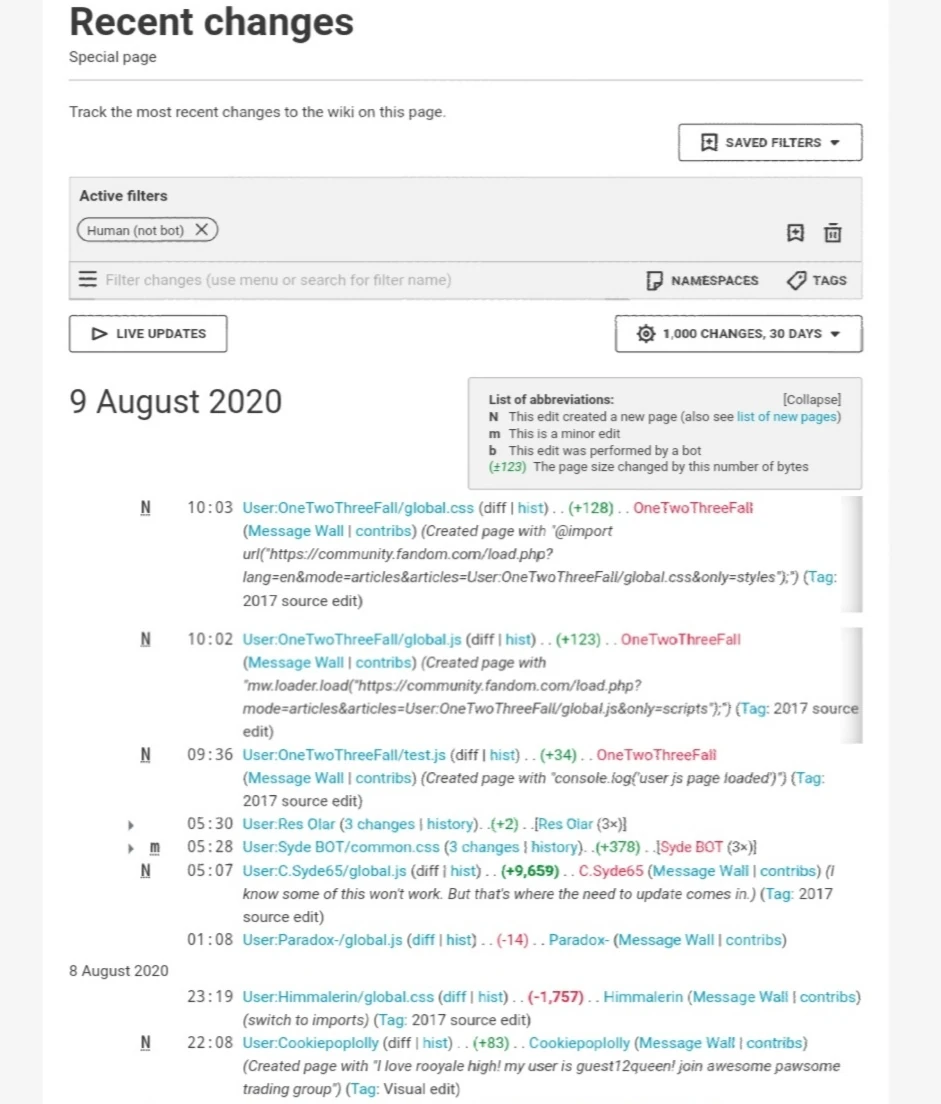 Help:Recent changes | Community Central | Fandom