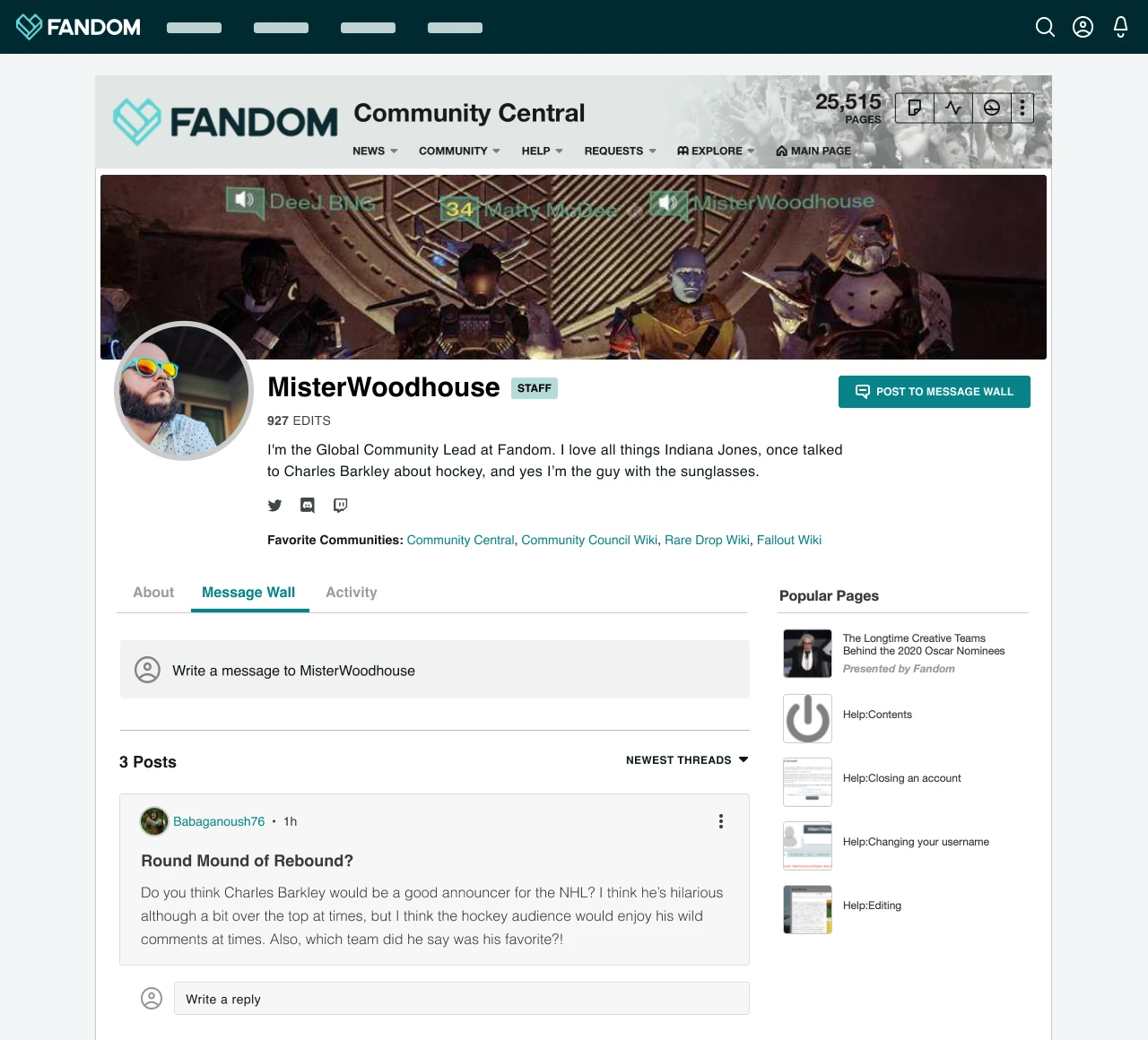 User blog:MisterWoodhouse/Profile and Message Wall on the Unified ...