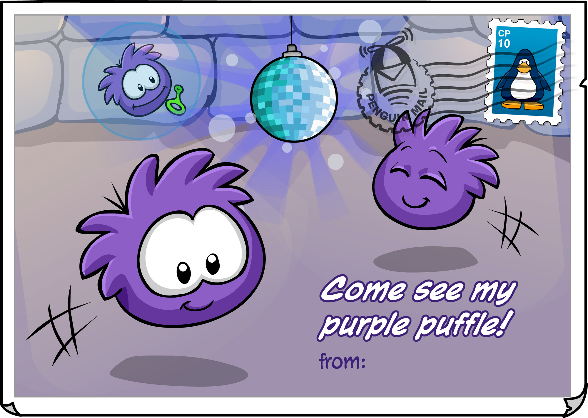 Purple Puffle Postcard Club Penguin Rewritten Wiki Fandom