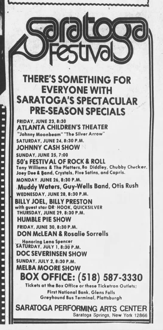 June 28, 1972 Saratoga Performing Arts Center, Saratoga Springs, NY ...