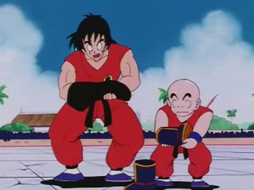 Image Yamcha And Krillin Lifts Gokus Weigtted T Shirt And Boot Dragon Ball Wiki