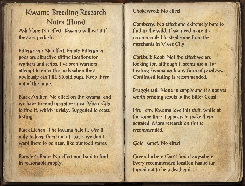 Kwama Breeding Research Notes (Flora) | Elder Scrolls | Fandom