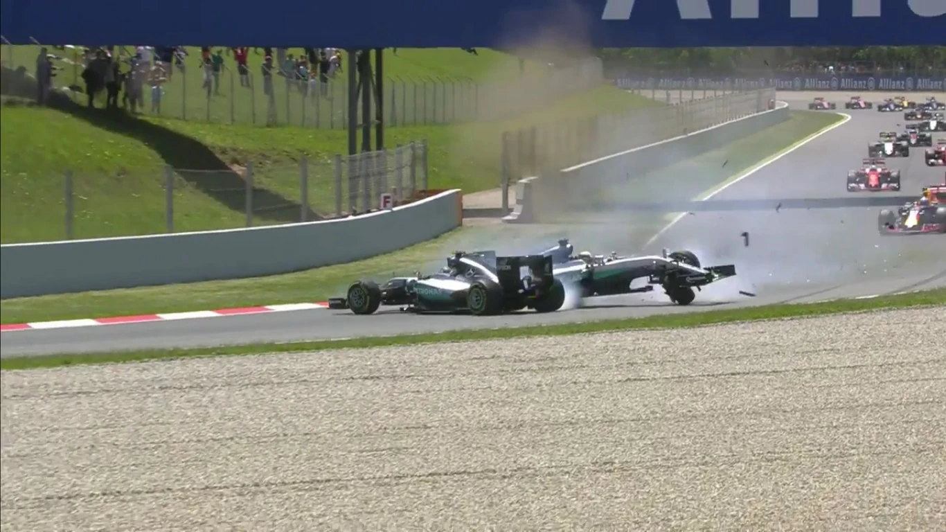 Image - Lewis Hamilton and Nico Rosberg crash 2016 Spanish Grand Prix.jpg | The Formula 1 Wiki ...