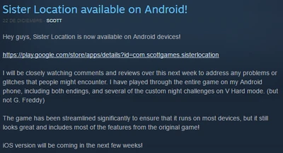 Sister Location ya disponible en Android | Fandom