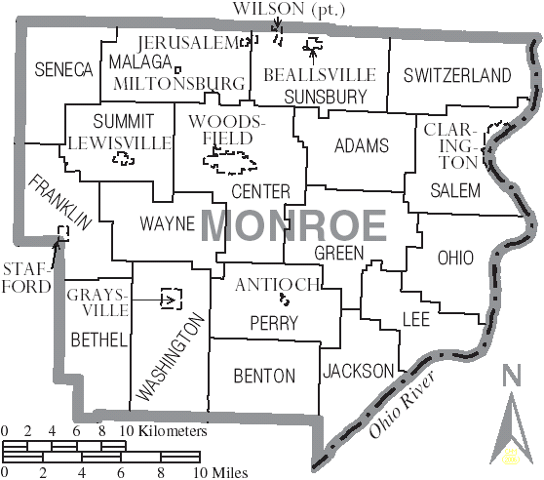 Image - Map of Monroe County Ohio With Municipal and Township Labels ...
