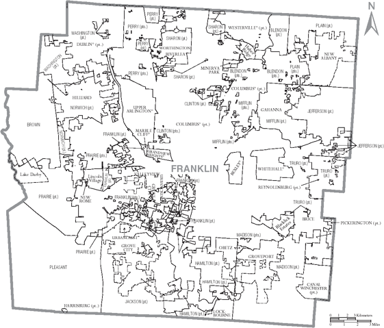 Image - Map of Franklin County Ohio With Municipal and Township Labels ...