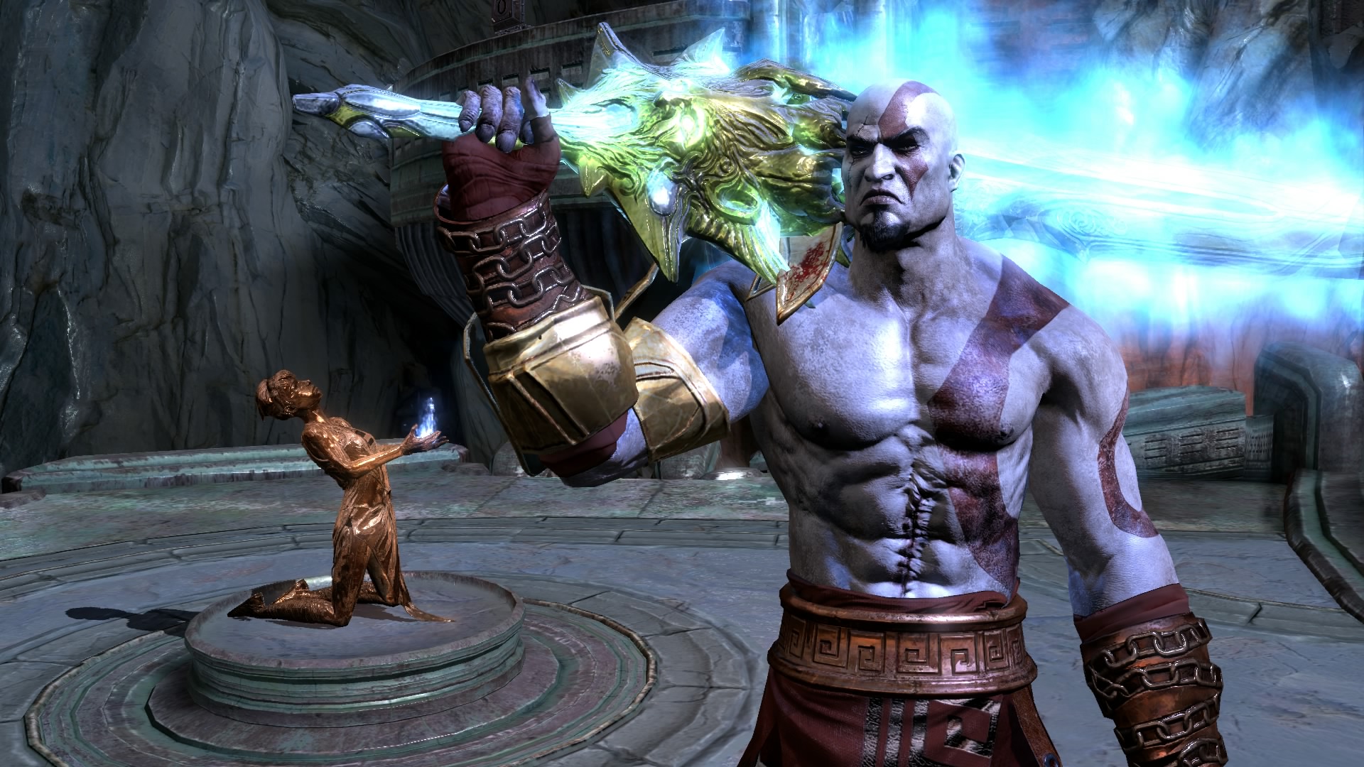 Imagen Kratos Con La Espada Del Olimpo Dando La Espalda A Una Estatua