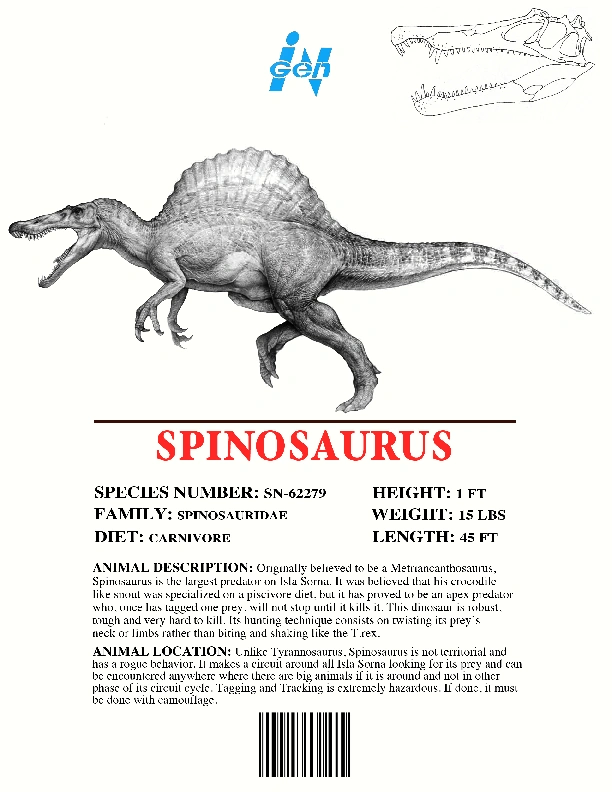 Image - Ingen Dinosaur Info Sheets Spinosaurus.png | Jurassic Park wiki ...