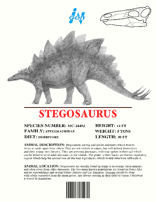 Image - Ingen Dinosaur Info Sheets Stegosaurus.png | Jurassic Park wiki ...