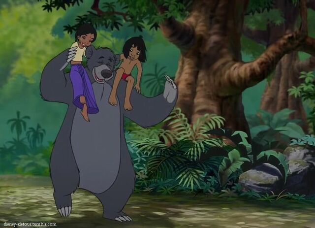 Image Mowgli And Shanti Are Both On Baloo The Bears Shoulders