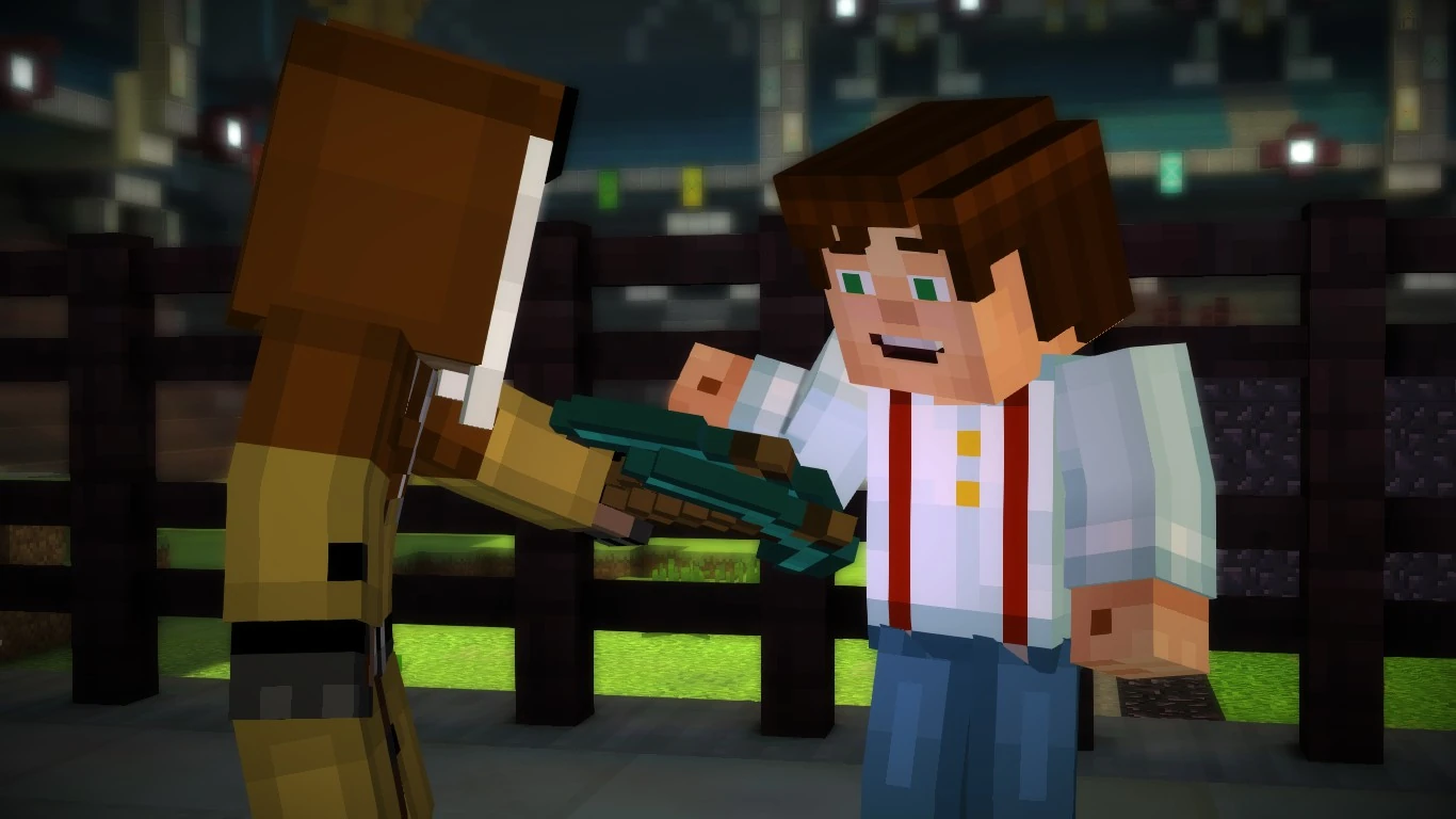 Image - Mcsm ep8 HarpergivingPickaxestoJesse.jpg | Minecraft Story Mode ...