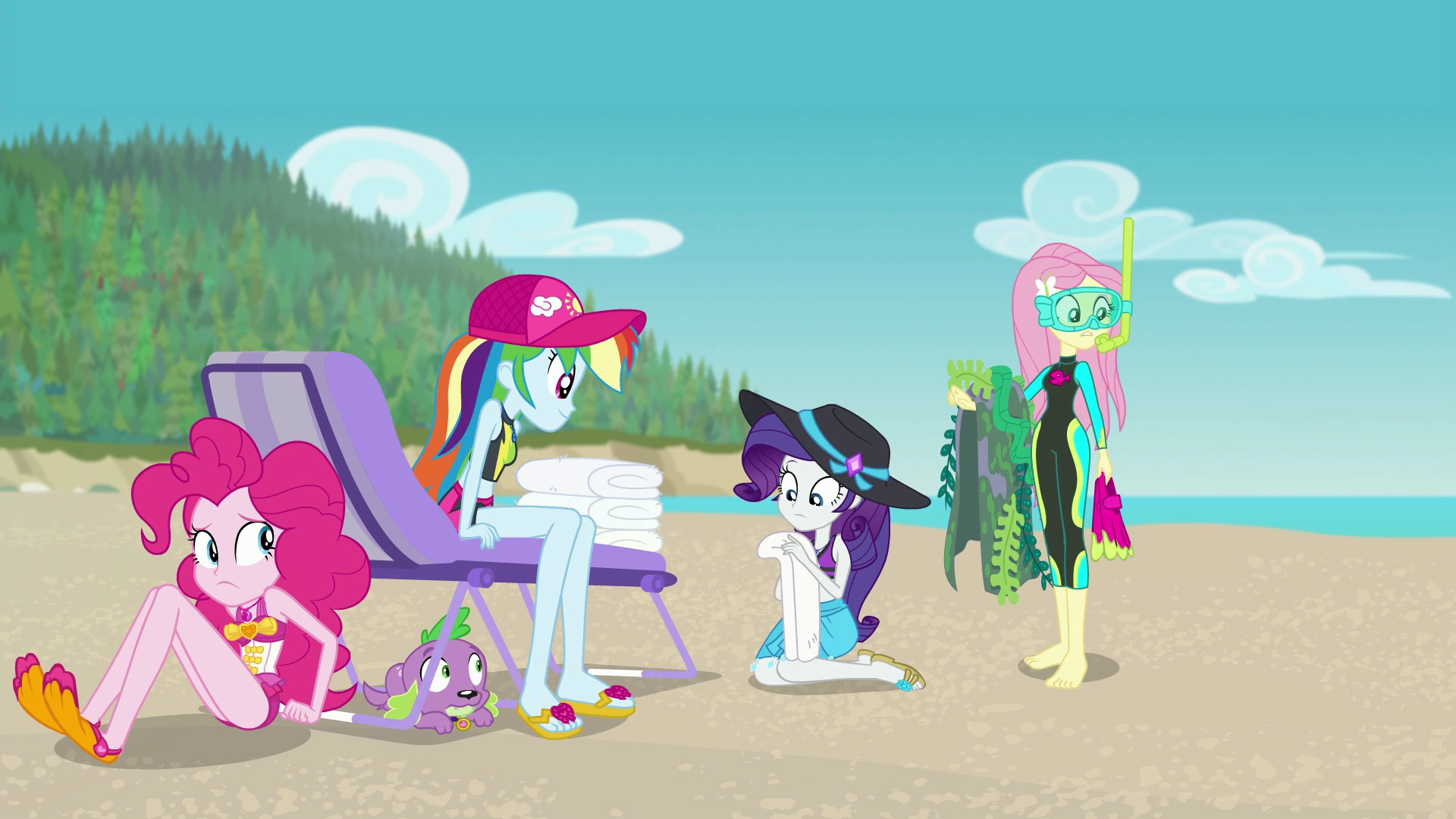 Image - Pinkie, RD, Rarity, and Fluttershy on the beach EGFF.png | My ...