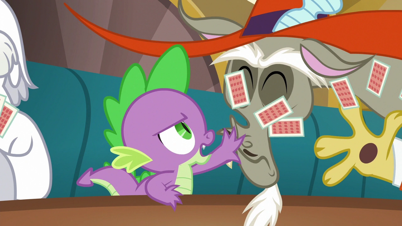 Image - Spike throws cards in Discord's face S6E17.png | My Little Pony ...
