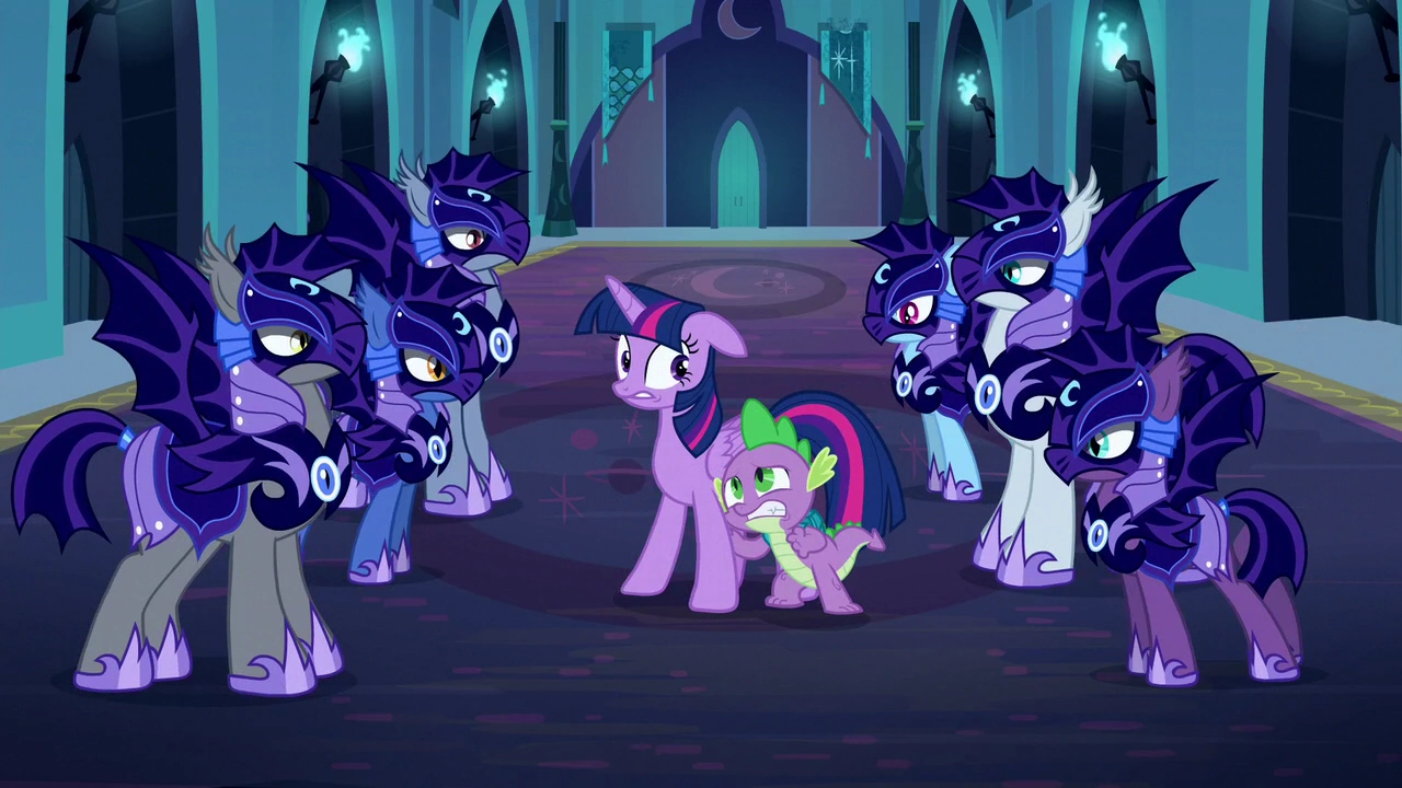 Image - Nightmare Moon's guards surround Twilight and Spike S5E26.png ...