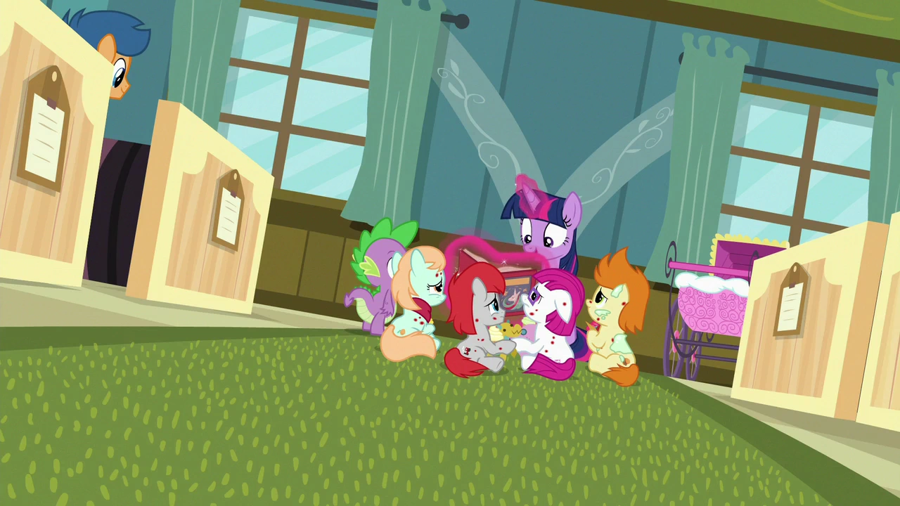 Image - Twilight Sparkle still reading to sick foals S7E3.png | My ...