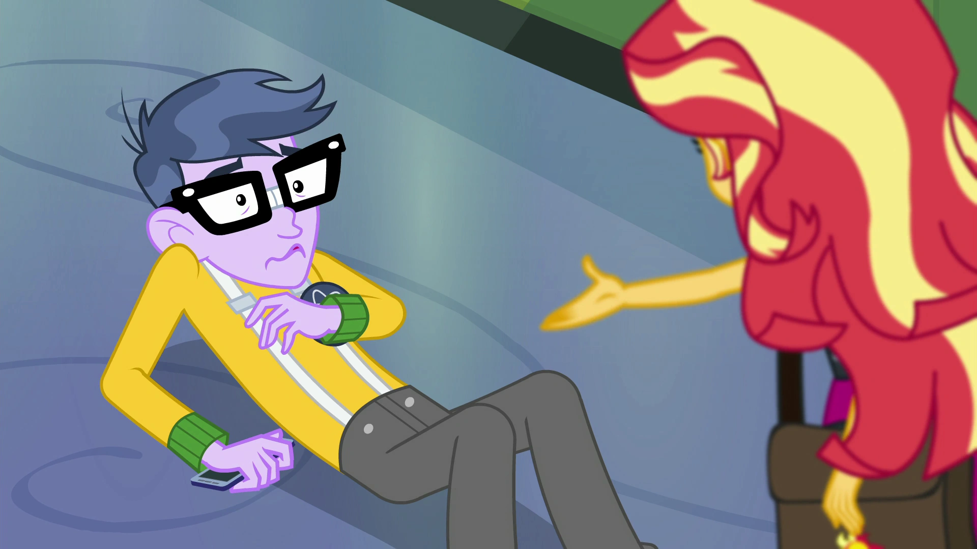 Image - Micro Chips looking up at Sunset Shimmer EGFF.png | My Little ...