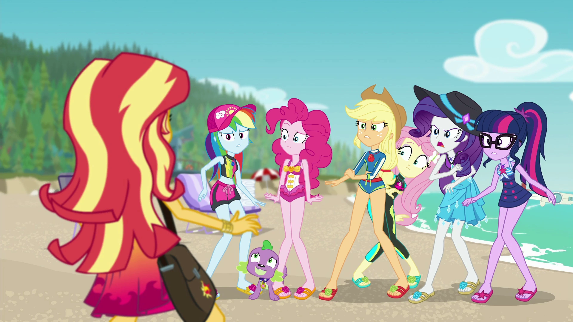 Image - Mane Six looking suspiciously at Sunset EGFF.png | My Little ...
