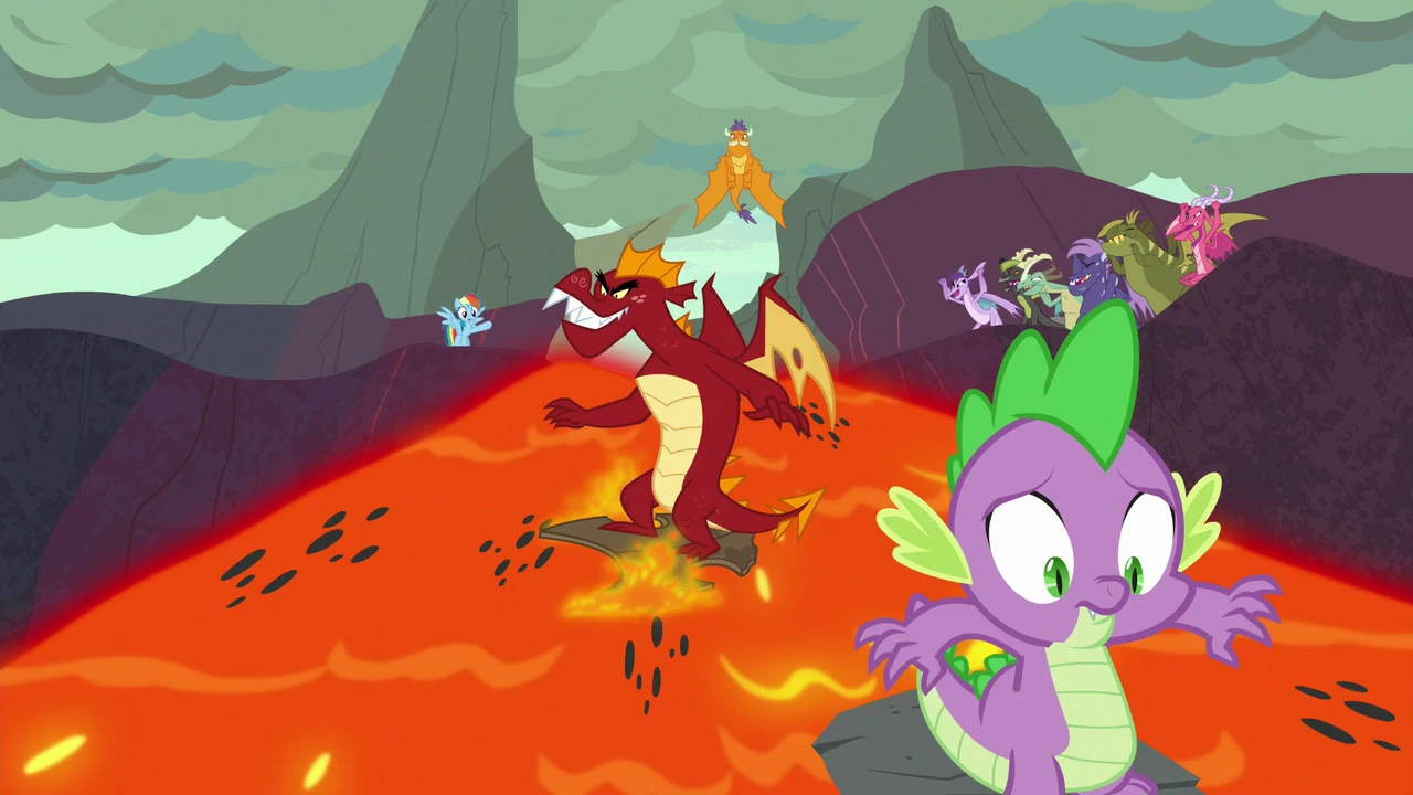 Image - Spike and Garble surf down the lava slope S7E25.png | My Little ...