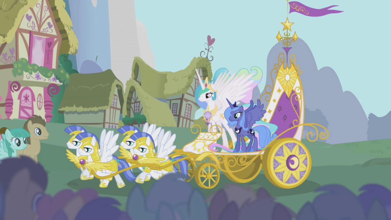 Image - Celestia and Luna ride a chariot into Ponyville S1E02.png | My ...