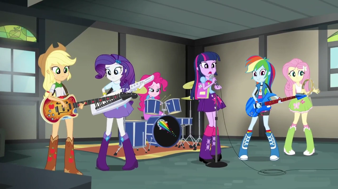 Image - Rainbooms rehearsing in Applejack's garage EG2.png | My Little ...