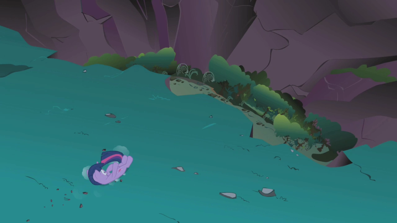 Image - Aerial view of Twilight sliding to very edge of cliff S1E02.png ...