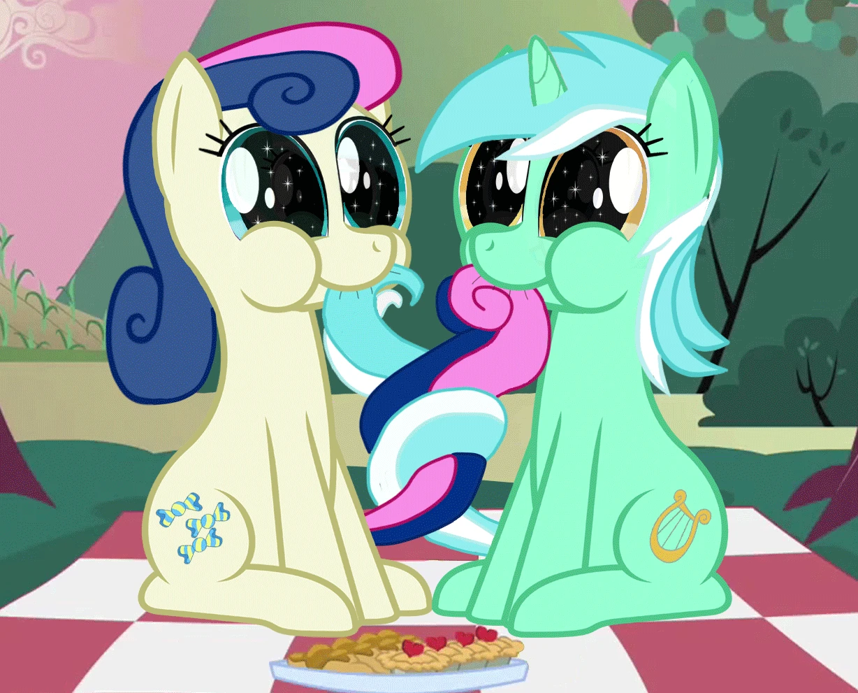 Image - Lyra and Bon Bon eating their tails.gif | My Little Pony Fan Labor Wiki | FANDOM powered ...