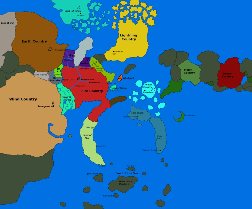 Naruto Village Symbols Map World Elemental Nations Geographical Map By