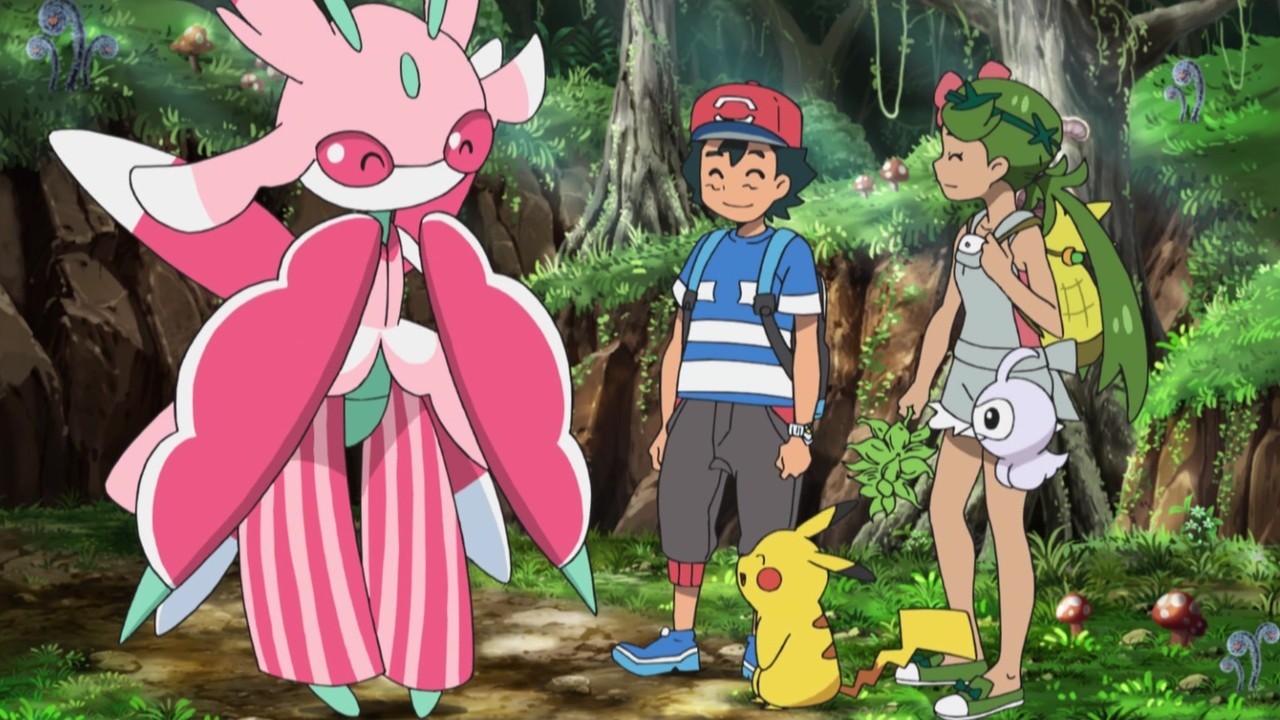 Image Ash Mallow And Pikachu With Lurantis And Castform Heroes