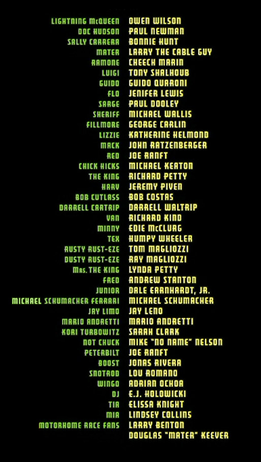 Talk:Cars Credits | Pixar Wiki | FANDOM powered by Wikia Talk:Cars Credits | Pixar Wiki | FANDOM powered by Wikia
