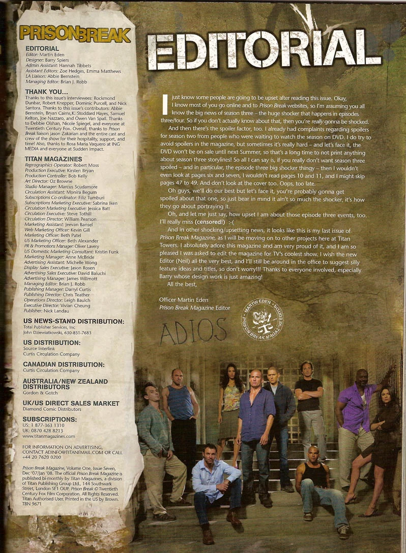 Prison Break Magazine - Issue 7 | Prison Break Wiki | Fandom