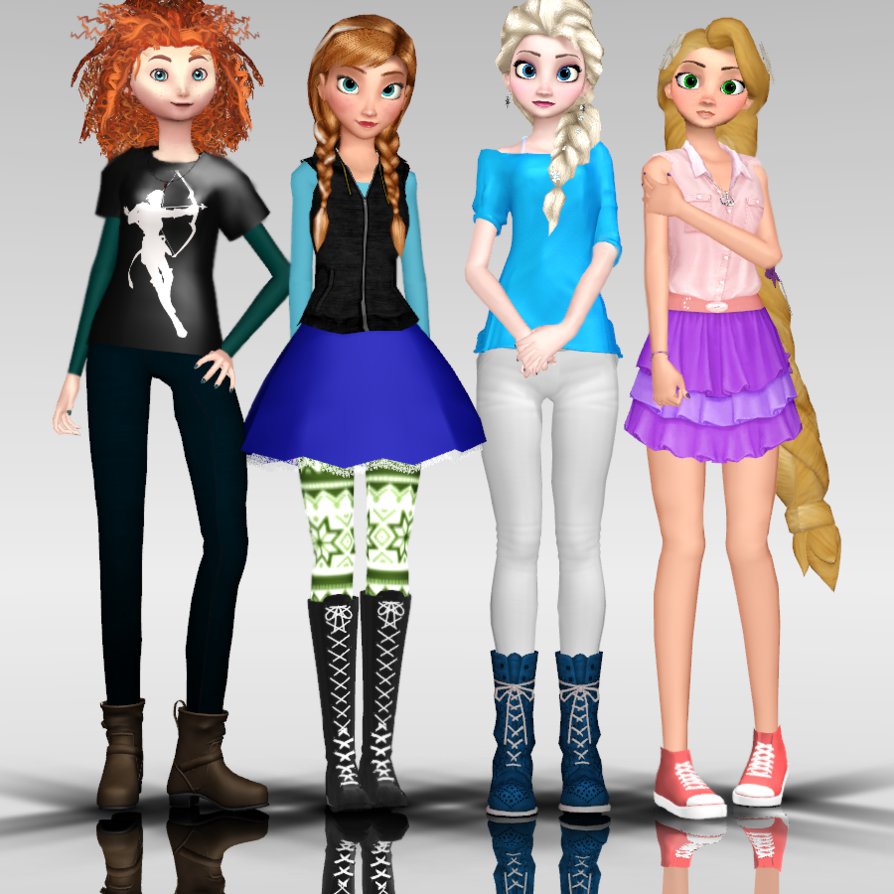 Image Mmd Modern Princess Merida Anna Elsa Rapunzel Dl By Sanctuarysembracejpeg Rise Of The