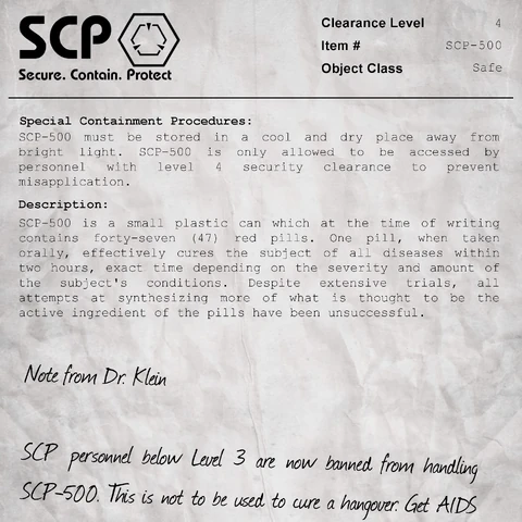 SCP-500 | SCP: Containment Breach Unity Edition Wiki | Fandom