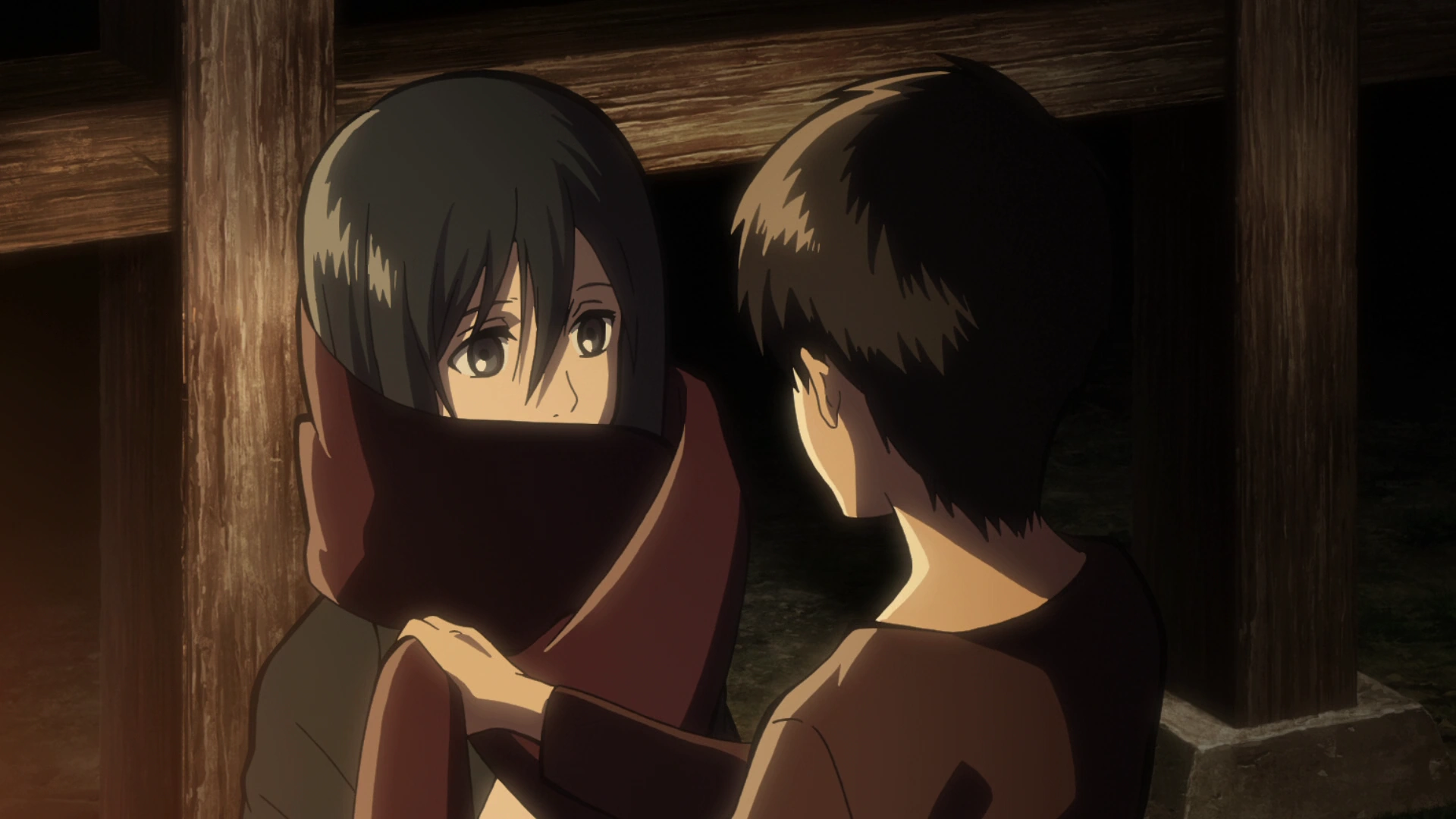 Image - Mikasa receives the red scarf.png | Attack on Titan Wiki ...