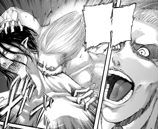Image - Jaw Titan bites Attack Titan's nape.PNG | Attack on Titan Wiki ...