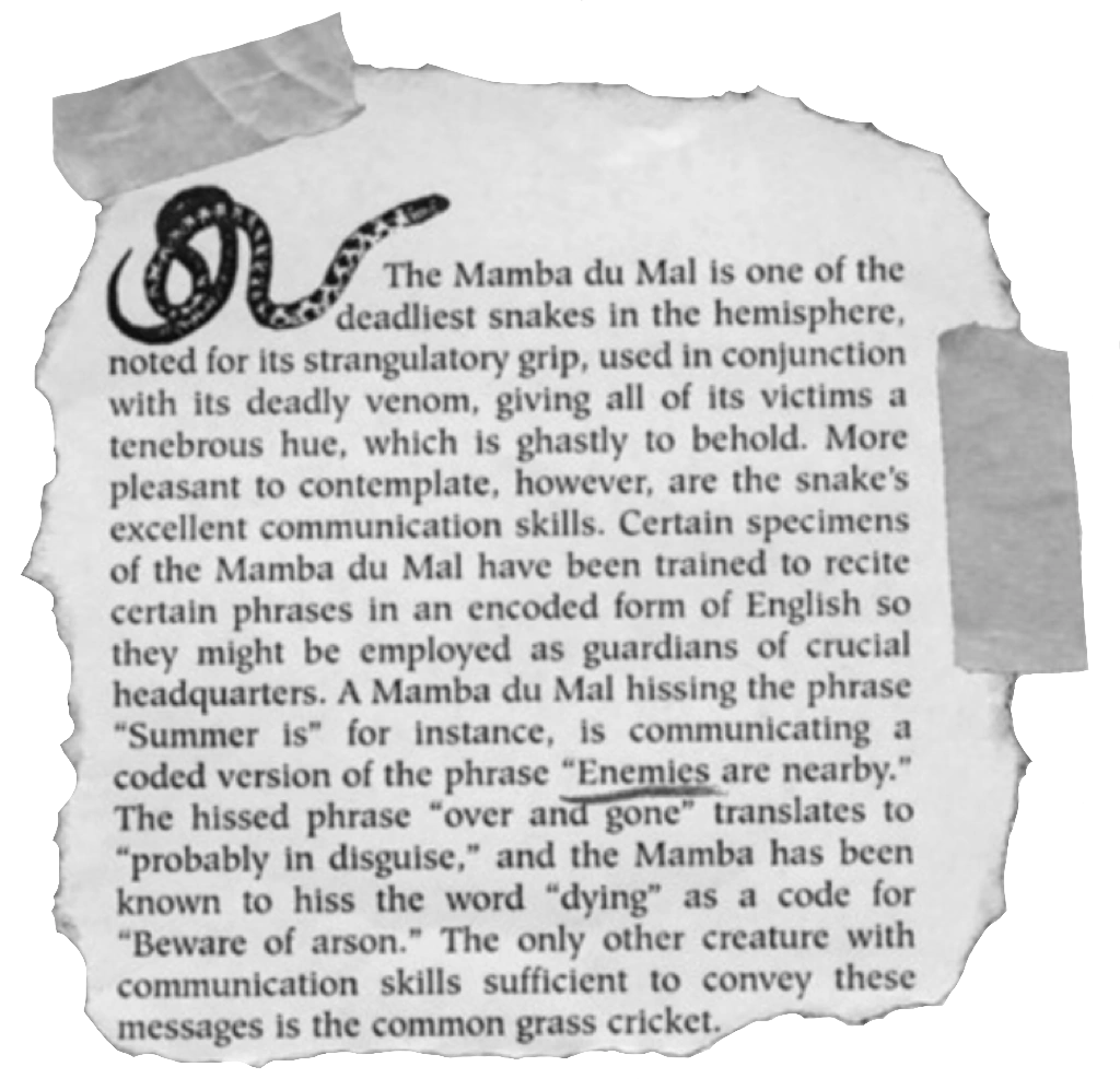 Mamba du Mal Snake code | Lemony Snicket Wiki | Fandom