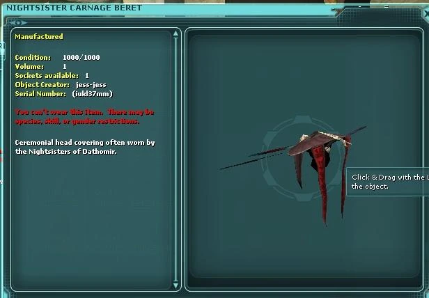 Nightsister Carnage Beret Schematic | SWG Wiki | Fandom