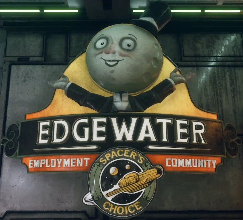 Edgewater sign (log) | The Outer Worlds Wiki | Fandom