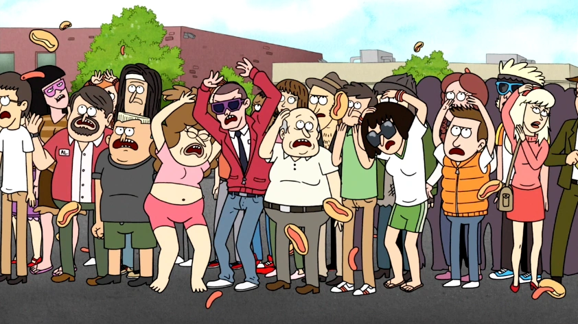 Image - S4E34.176 Hot Dogs Raining on the Crowd.png | Regular Show Wiki ...
