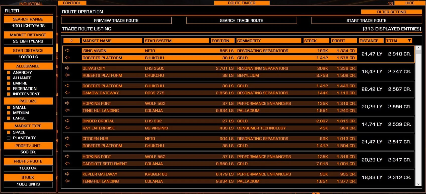 Route Finder panel | Trade Computer Extension Mk.II Wiki | Fandom