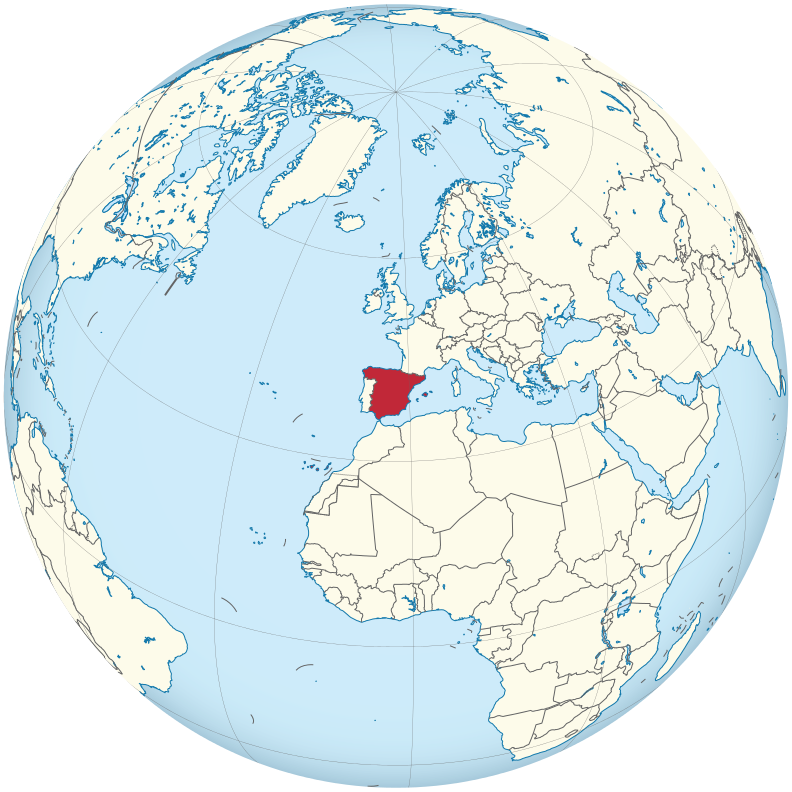 World Map With Spain Highlighted