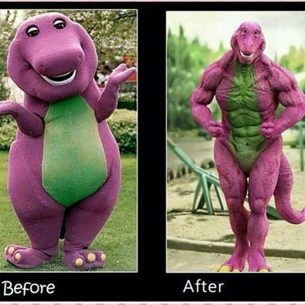 Image - Barney the dinosaur on roid muscles.jpg | VS Battles Wiki ...