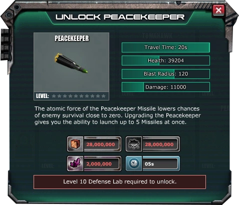Peacekeeper Missile | War Commander Wiki | Fandom