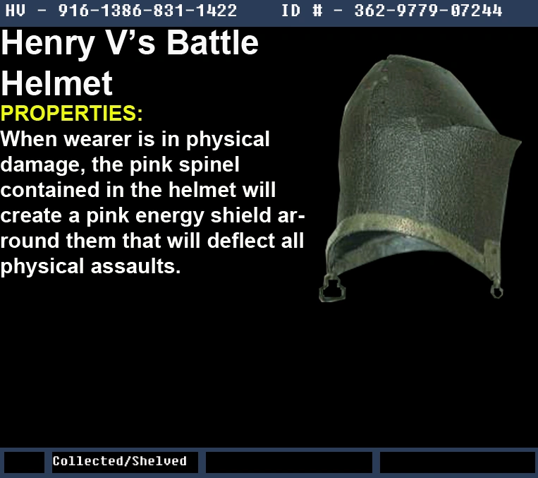 Henry V's Battle Helmet | Warehouse 13 Artifact Database Wiki | Fandom