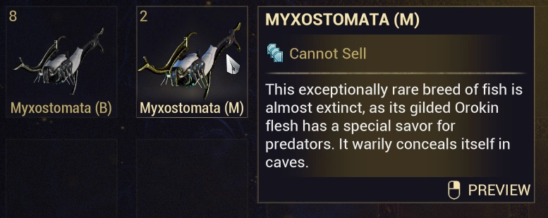 Myxostomata fish is not tradable. - PC Bugs - Warframe Forums
